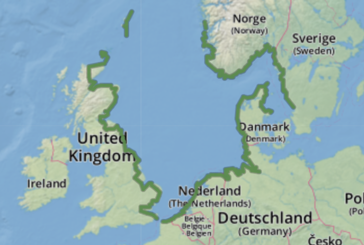 Map of the North Sea cycle route